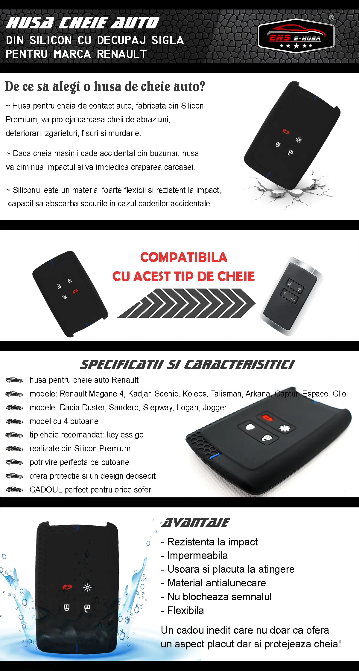 Husa Silicon Cheie Auto Dacia Duster Logan Sandero blue