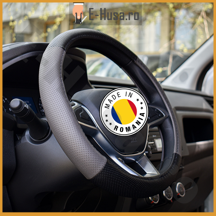 Husa Volan Negru Gri din piele ecologica perforata 37-39 CM - E-Husa.ro